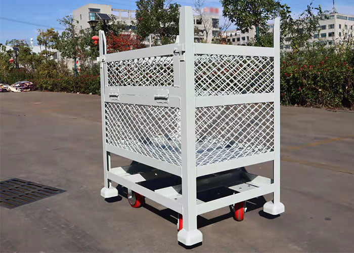 Industrial Mobile Rigid Mesh Stillage Pallet Cage Trolley With Castors