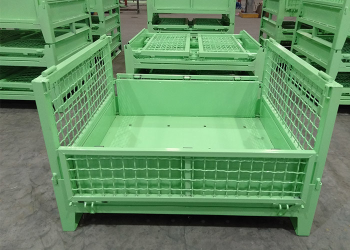 Metal Stackable Stillage Bin Stackable Pallet Cages Green Powdercoating ...