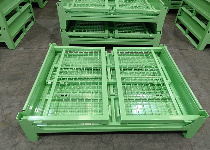 Metal Stackable Stillage Bin Stackable Pallet Cages Green Powdercoating ...