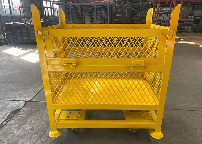 Rigid Mesh Stackable Steel Stillages Warehouse Cage Trolley With Wheels