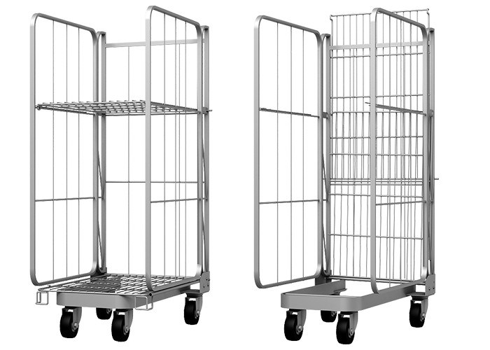 Wire Mesh Roll Cage Pallets Trolley 500kg Powder Coating For Supermarket
