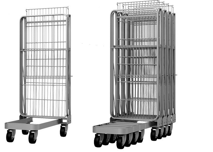 Wire Mesh Roll Cage Pallets Trolley 500kg Powder Coating For Supermarket