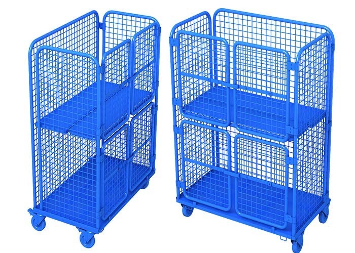 Custom Q235 Steel Nestable Roll Cage Trolley Container With Gates