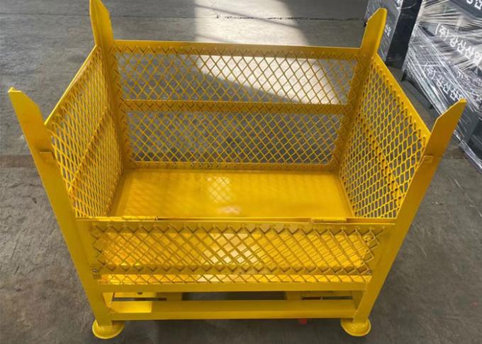 Rigid Mesh Stackable Steel Stillages Warehouse Cage Trolley With Wheels